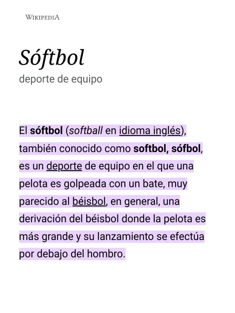 Sóftbol - Wikipedia, La Enciclopedia Libre | PDF | Sofbol | Deportes de ...
