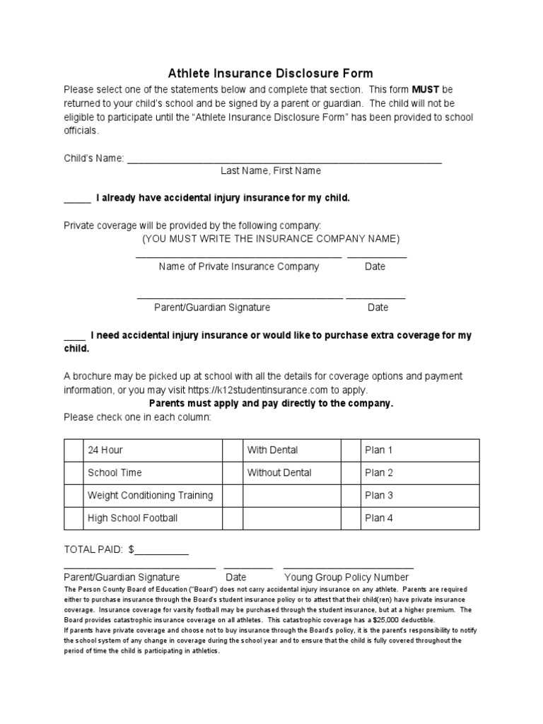 Athlete Insurance Disclosure Form 19-20 | PDF