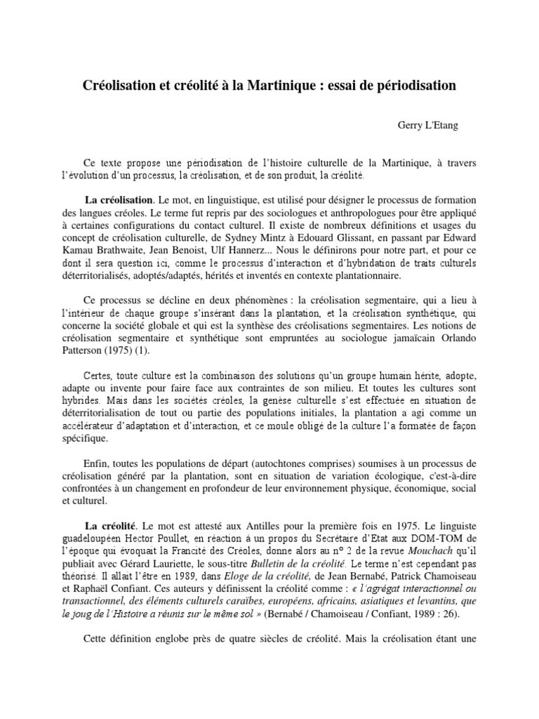 5 Créolisation Et Créolité À La Martinique - Essai de Périodisation | PDF