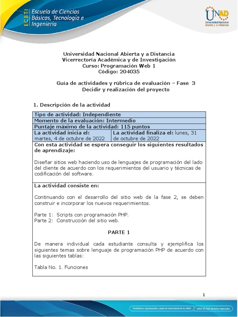 Guía de Actividades y Rúbrica de Evaluación - Unidad 2 - Fase 3 - Decidir y Realización Del ...