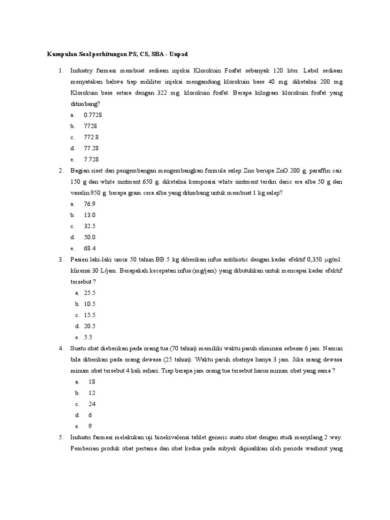 Kumpulan Soal Perhitungan PS, CS, SBA - Unpad | PDF