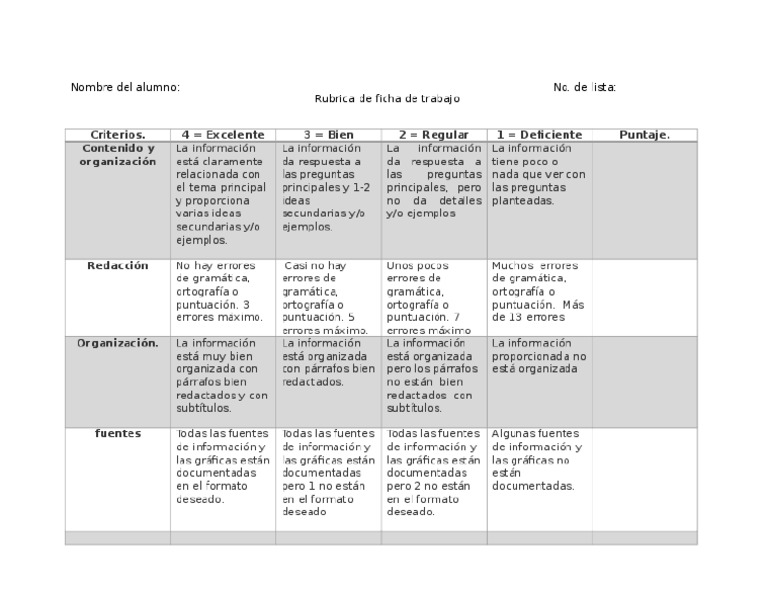 Rúbrica para Evaluar Fichas Temáticas | PDF