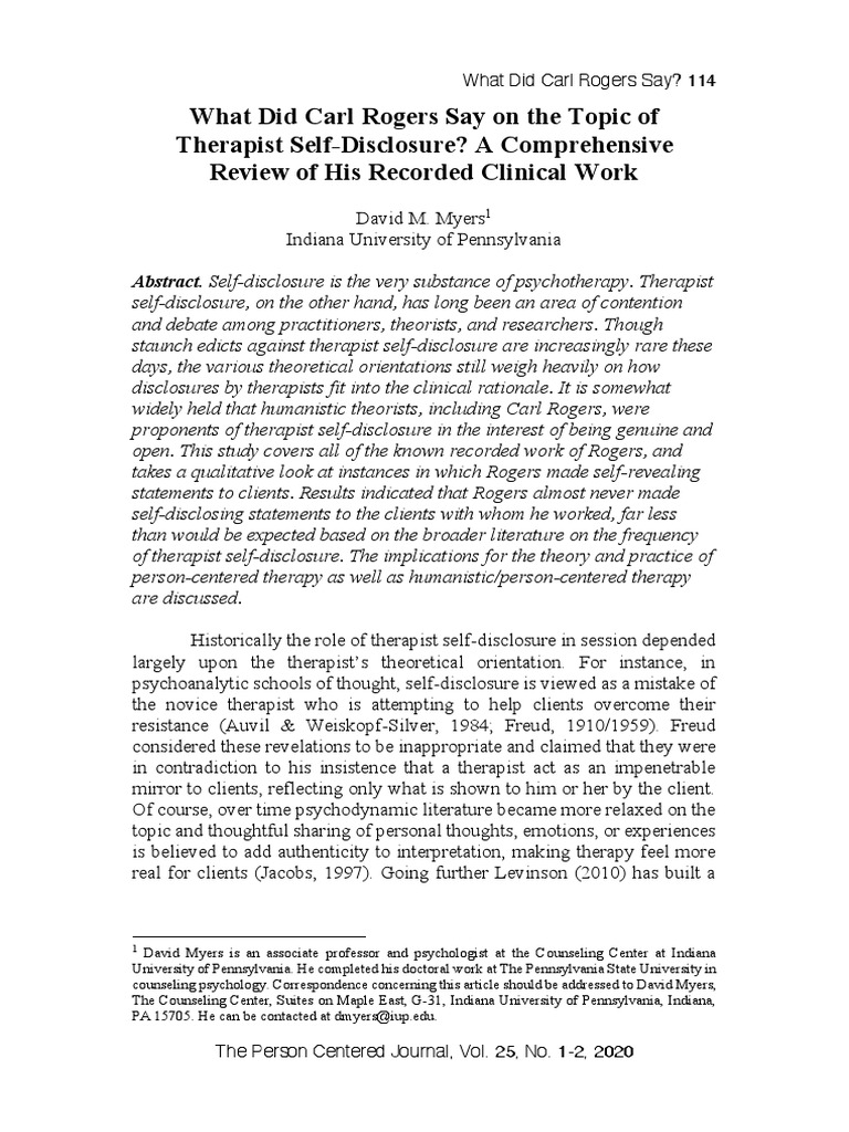 What Did Carl Rogers Say On The Topic of Therapist Self-Disclosure A ...
