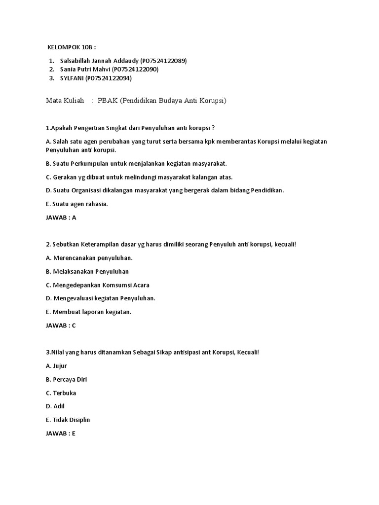 Soal PBAK Kel 10B | PDF