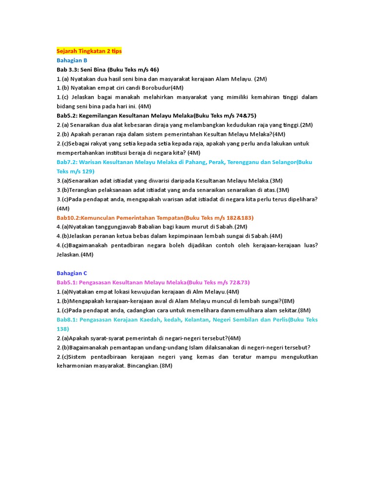 Sejarah Tingkatan 2 Tips | PDF