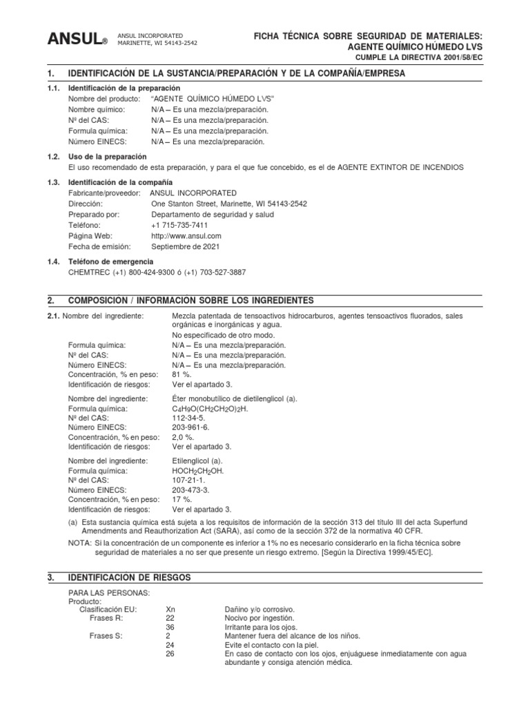 MSDS LVS - Ansul | PDF