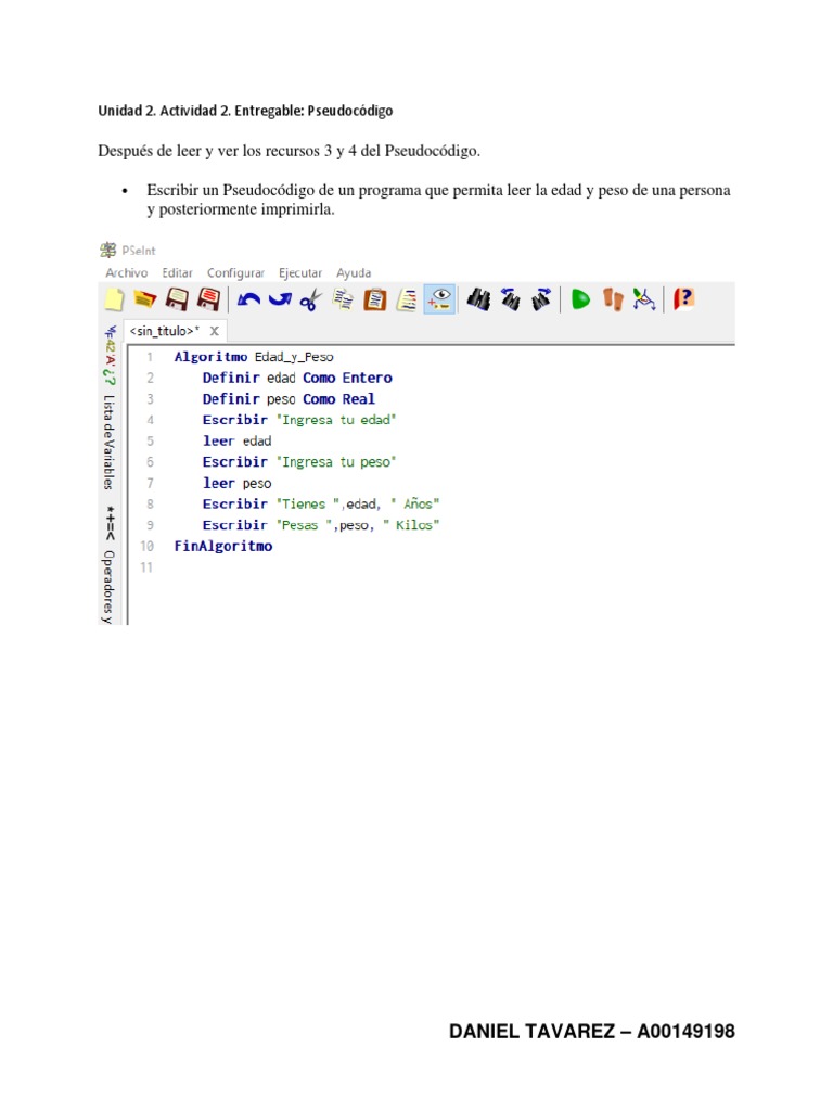Tavarez Daniel Unidad 2. Actividad 2. Entregable Pseudocódigo | PDF
