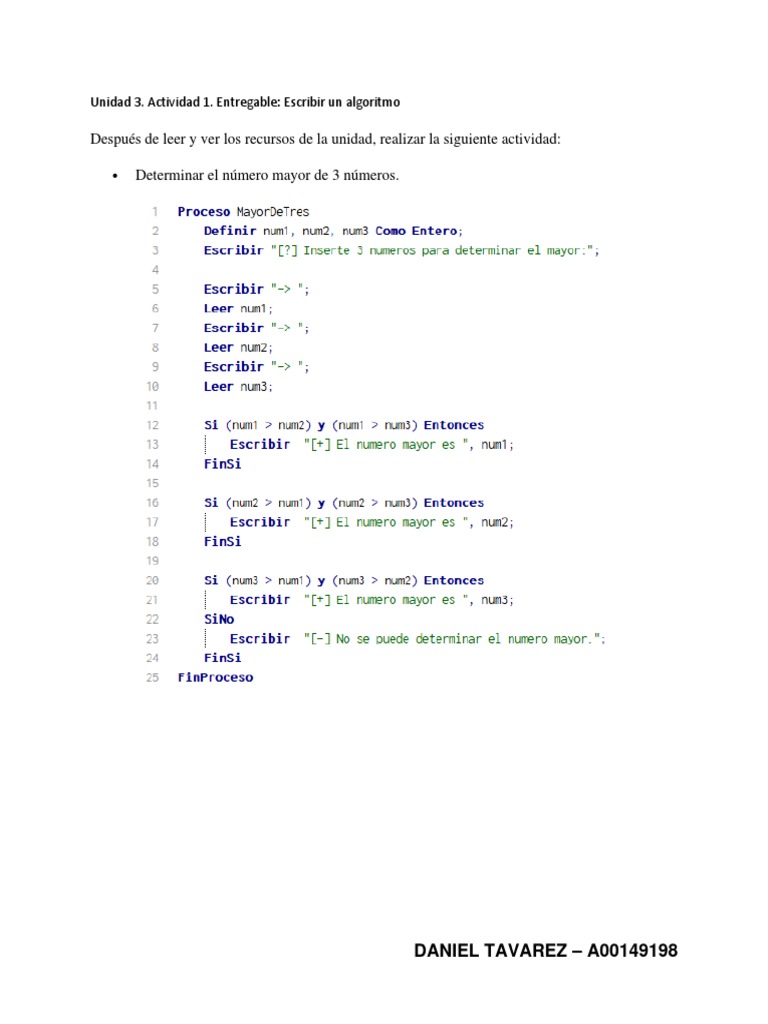 Tavarez Daniel Unidad 3. Actividad 1. Entregable Escribir Un Algoritmo ...