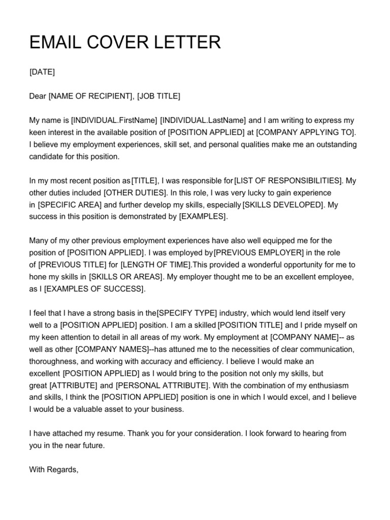 Email Cover Letter Template | PDF | Career & Growth | Finance & Money ...