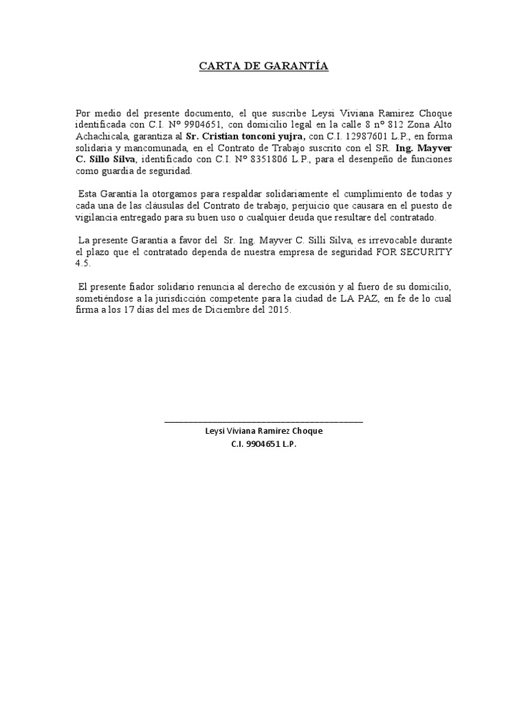Carta de Garantía | PDF