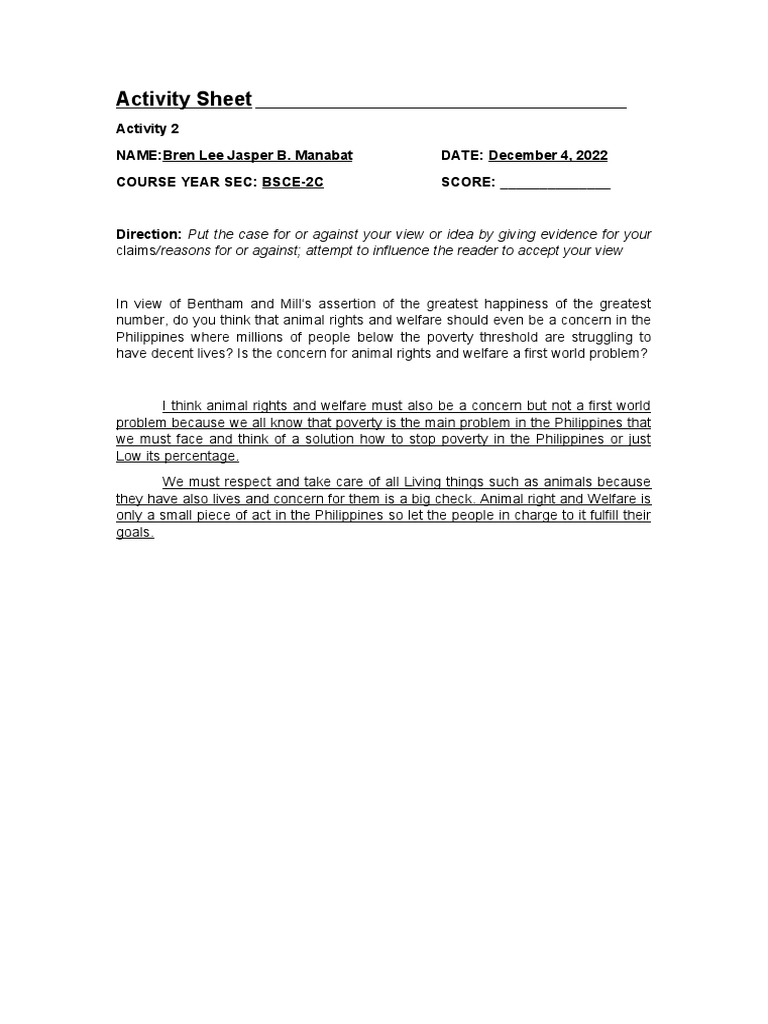 Manabat, Bren Lee Jasper B, BSCE 2C, Chapter 2 | PDF | Utilitarianism ...