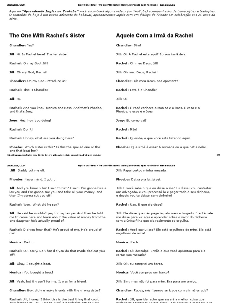 Dialoge in Inglês by Friends With Translate - The One With Rachel's ...