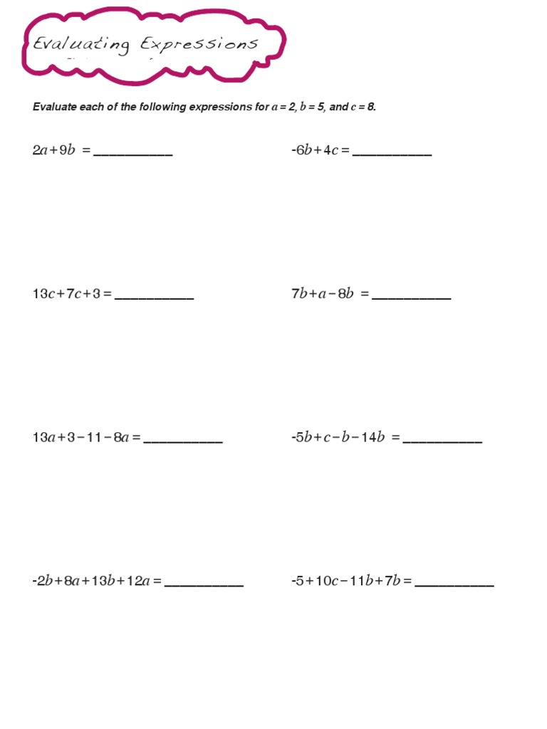 Evaluating Expressions Pdf
