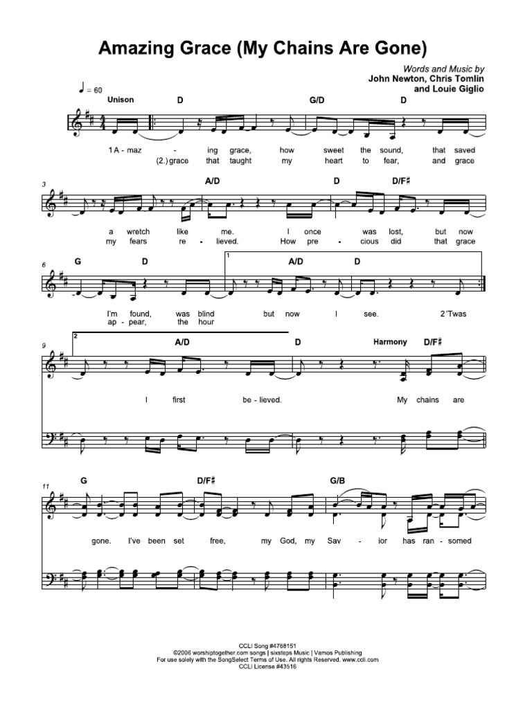 AmazingGrace MyChainsAreGone SATB Dmajor | PDF