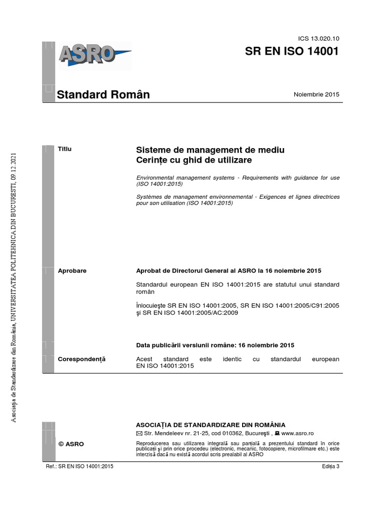 SR en Iso 14001 (2015 PDF | PDF