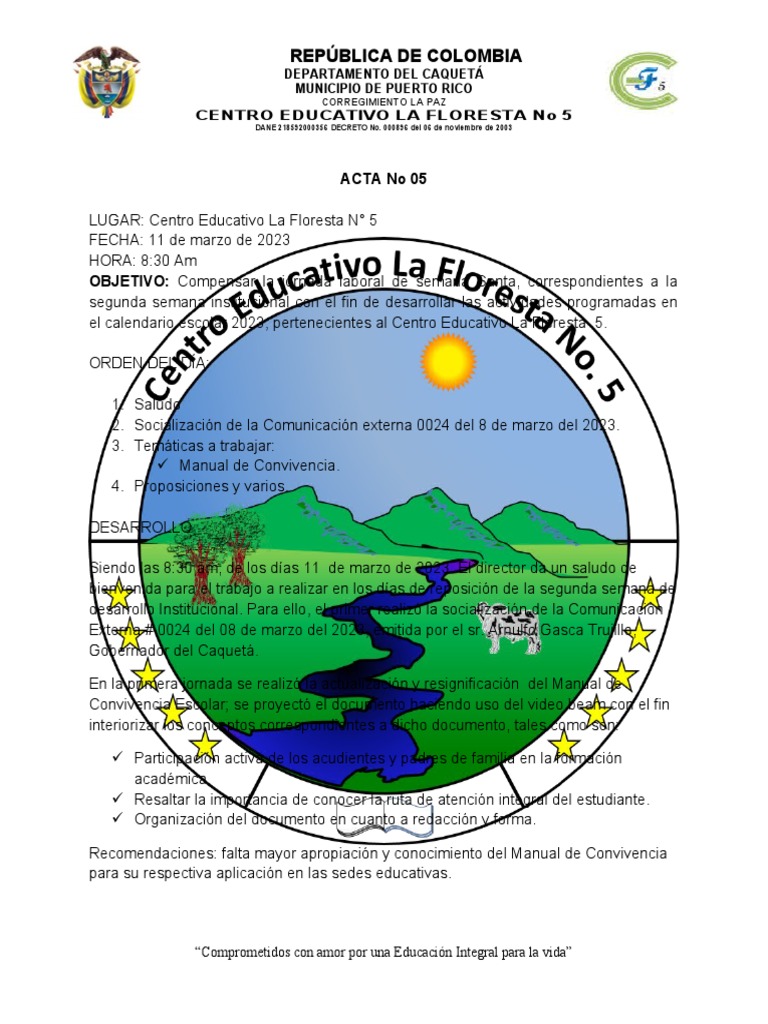 ACTA N° 5 Semana INSTITUCIONAL 11 de Marzo Del 2023 | PDF