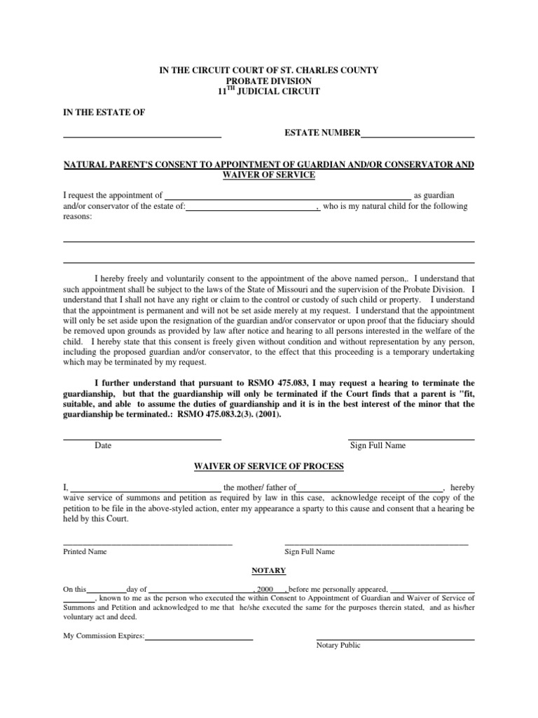 Parent Consent To Guardian - Waiver of Service | PDF | Legal Guardian ...