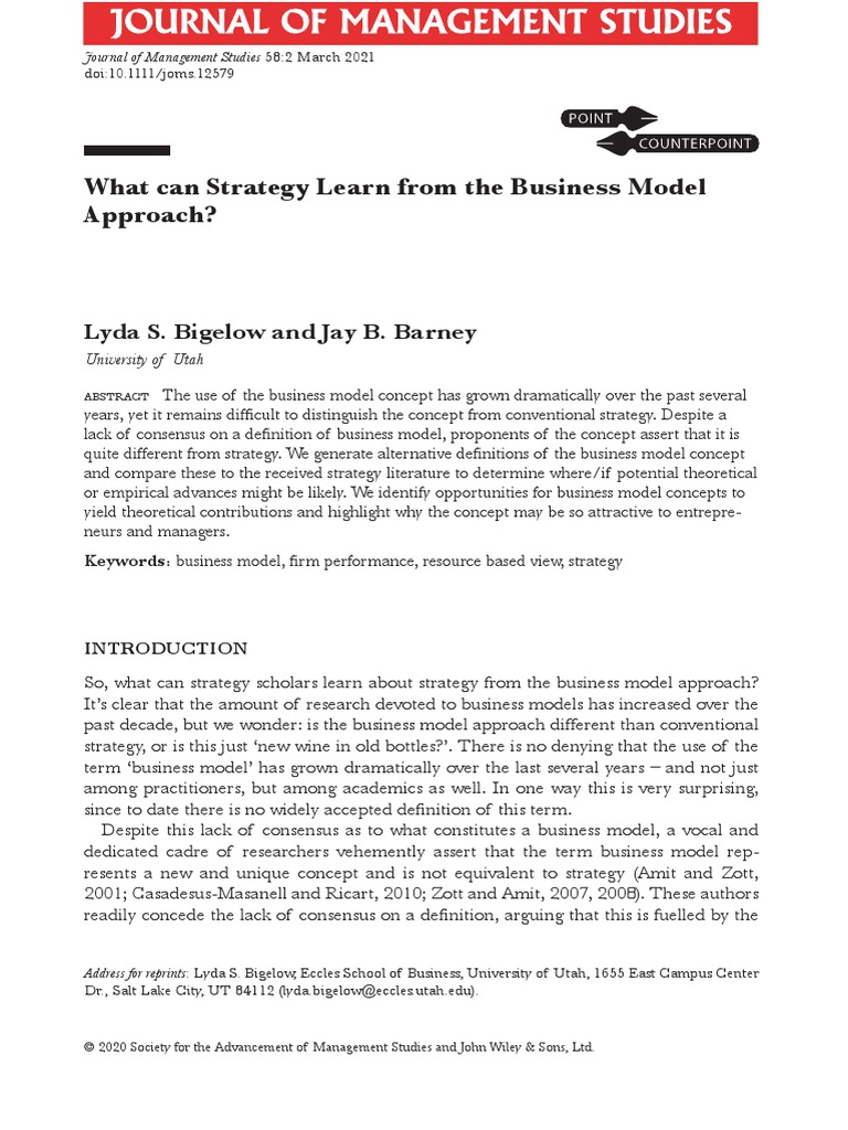 J Management Studies - 2020 - Bigelow - What Can Strategy Learn From The Business Model Approach ...