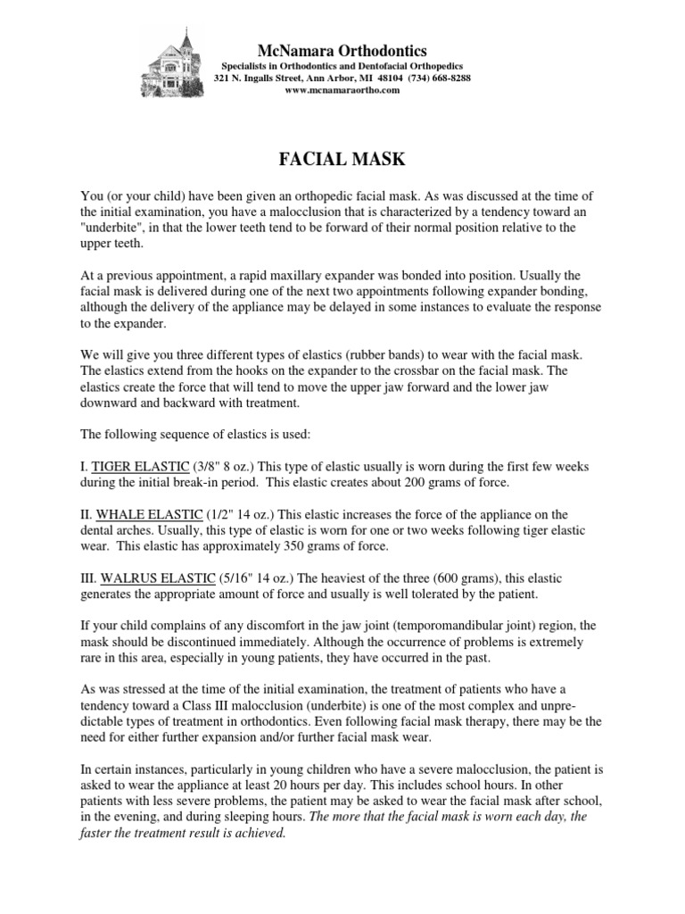 McNamara PatientEd Facial-Mask | PDF | Orthodontics | Dentistry Branches