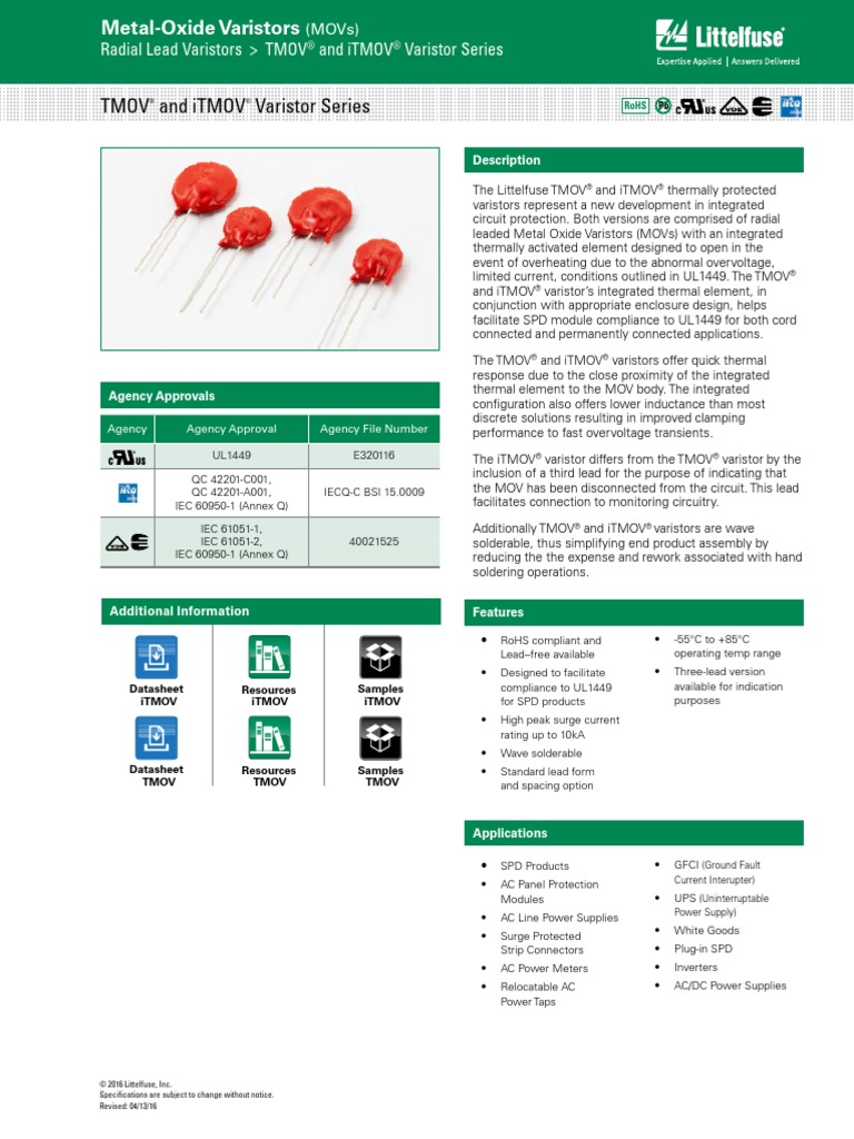 Littelfuse TMOV® and iTMOV® Varistor Series | PDF