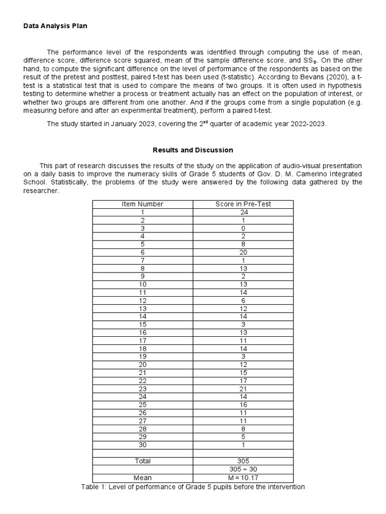 Data Analysis Plan | PDF | Student's T Test | Statistics Data Analysis Plan | PDF | Student's T Test | Statistics