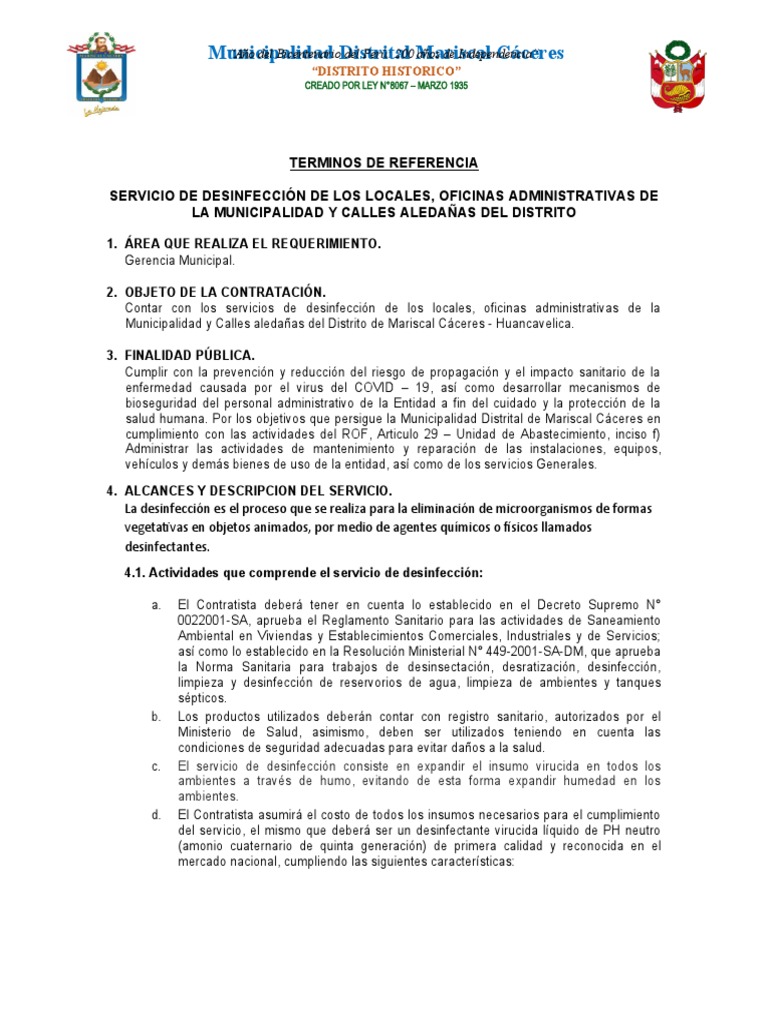 Tdr-Servicio-De-Desinfeccion 2021 | PDF Tdr-Servicio-De-Desinfeccion 2021 | PDF