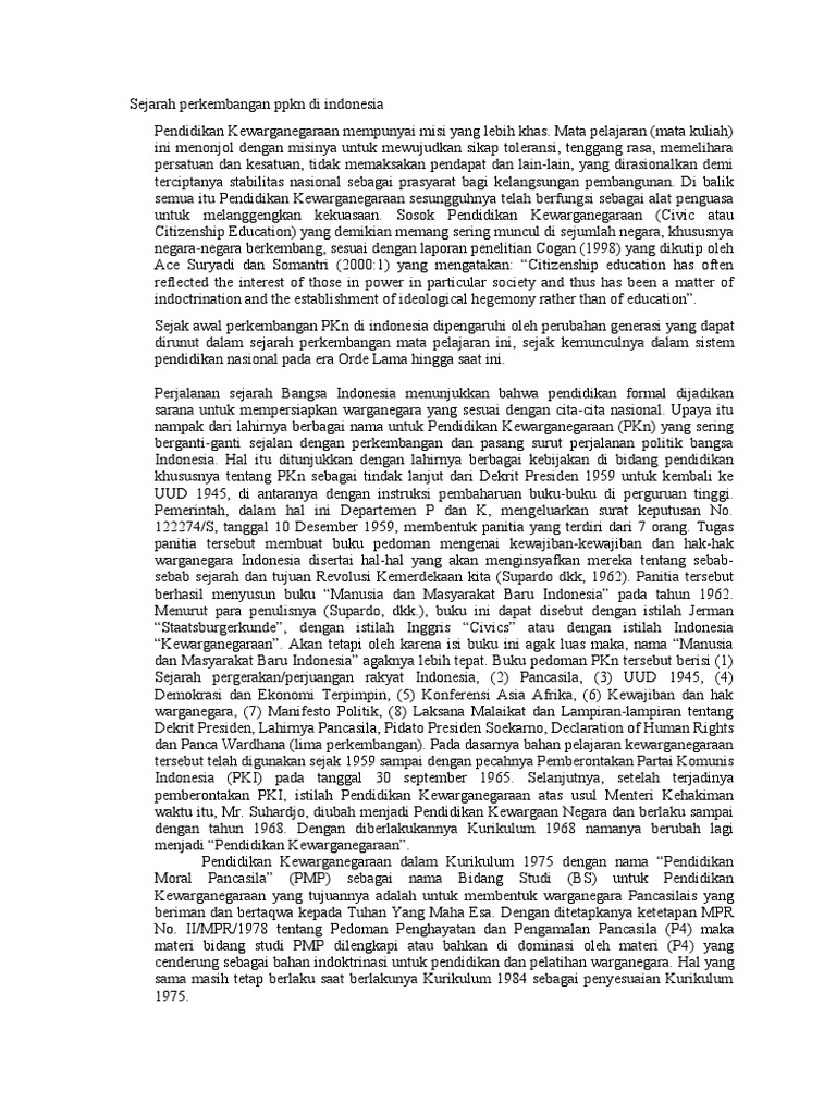 Sejarah Perkembangan PPKN Di Indonesia | PDF | Politik | Sejarah