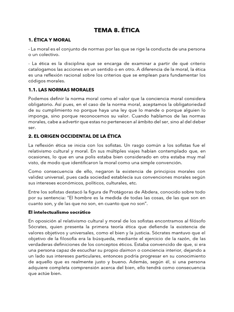 Tema Ética Filosofía 1 Bachillerato | PDF | Moralidad | Estado (política)