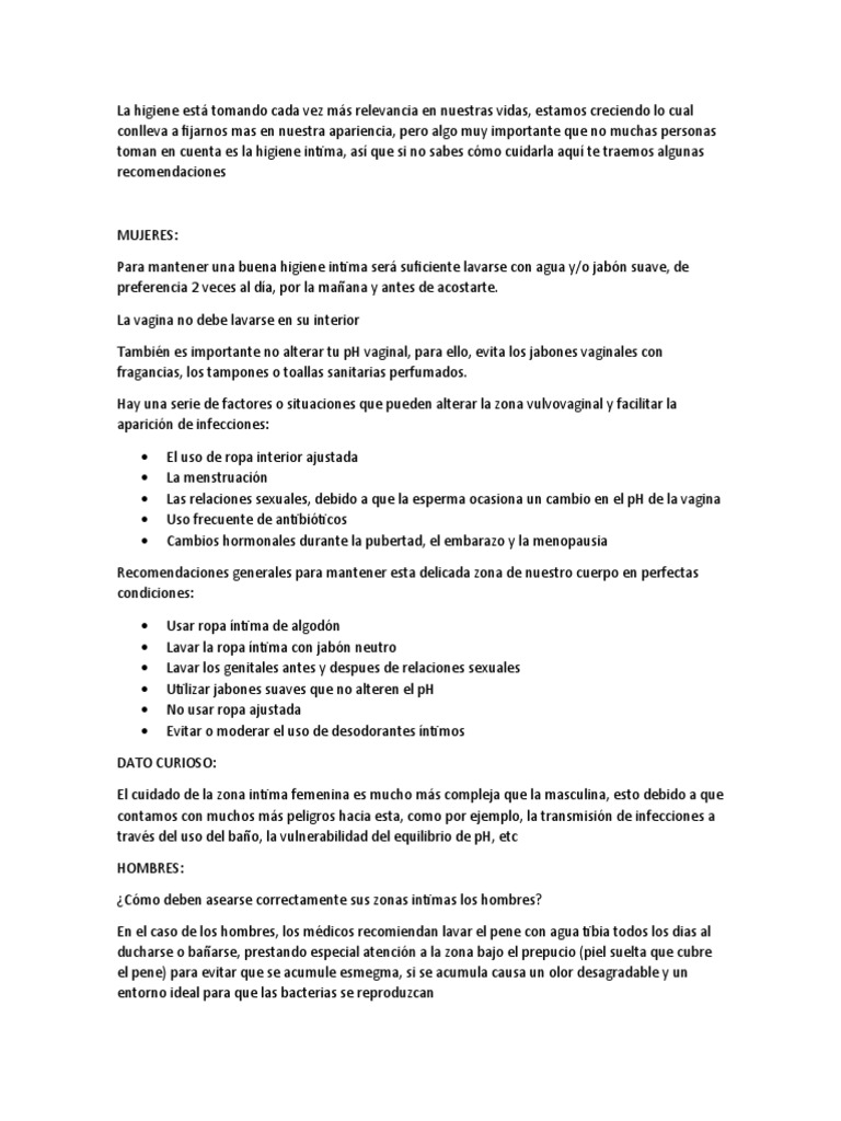 Higiene Intima | PDF | Salud y bienestar