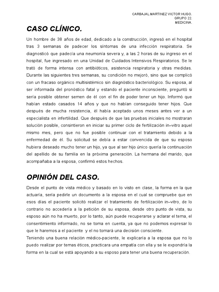 Caso Clínico Bioetica. | PDF | Diagnostico medico | Neumonía