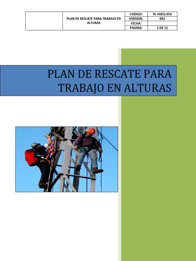 PL-HSEQ-016 Plan de Rescate para Trabajo en Alturas | PDF