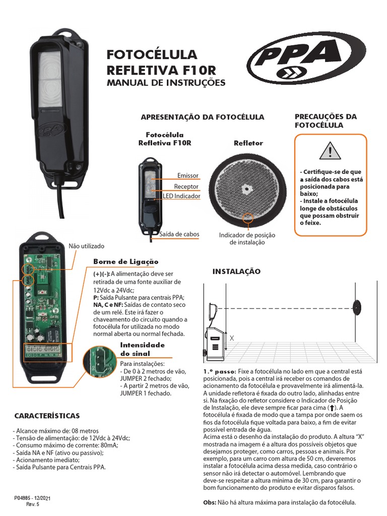 P04985 - Manual Fotocelula F10 Rev5 APROVACAO | PDF