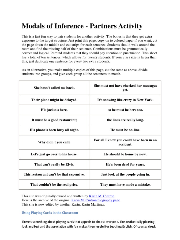Modals of Inference | Playing Cards | Verb