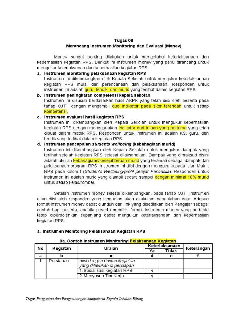 Tugas 08 Merancang Instrumen Monev | PDF