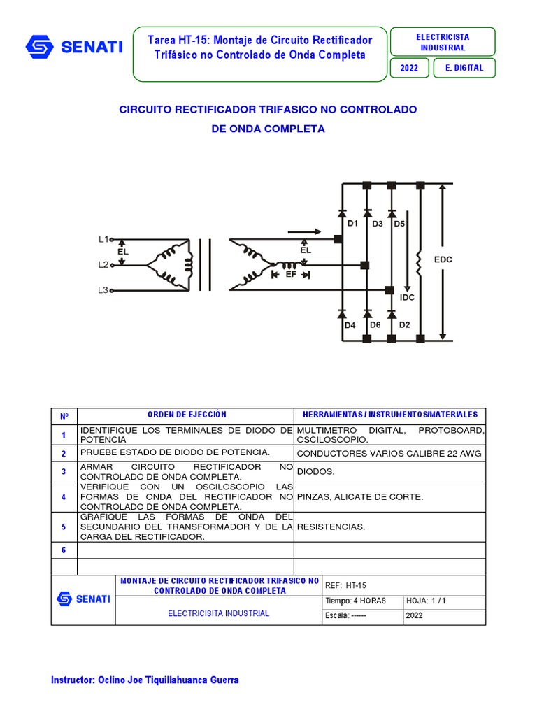 Tarea #15 - Montaje de Circuito Rectificador Trifasico No Controlado de Onda Completa | PDF ...