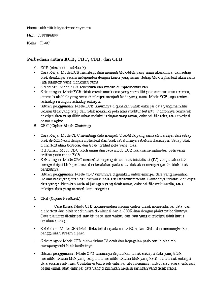 Perbedaan Antara ECB, CBC, CFB, Dan OFB | PDF