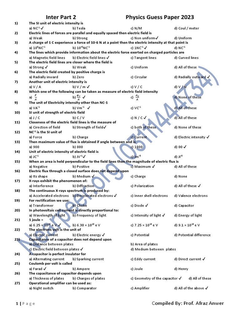 Physics Part 2 Guess 2023 | PDF | Photoelectric Effect ...