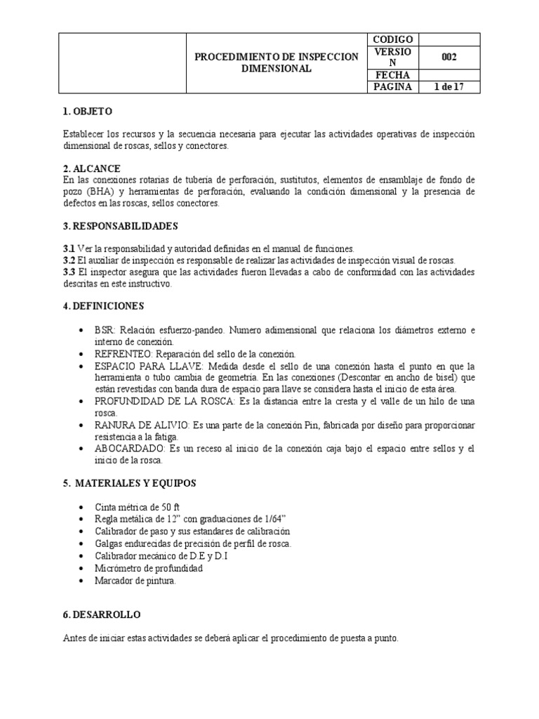P-SI-005 Procedimiento de Inspeccion Dimensional | PDF | Residuos | Ropa