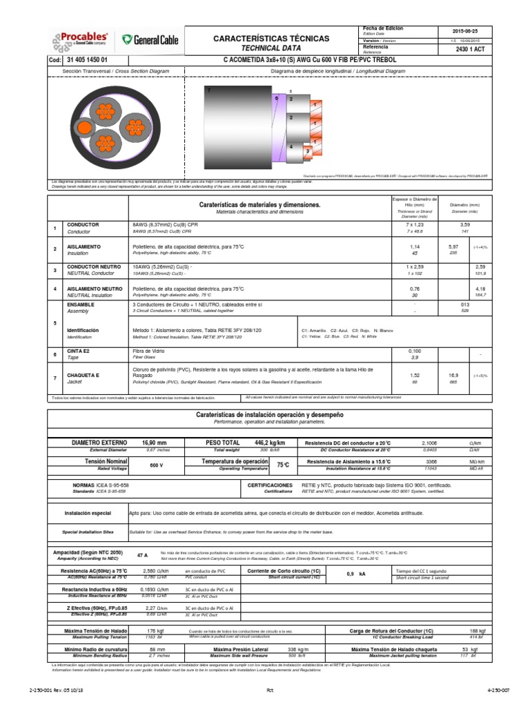 Ficha técnica Cable antifraude 3x8+10 | PDF