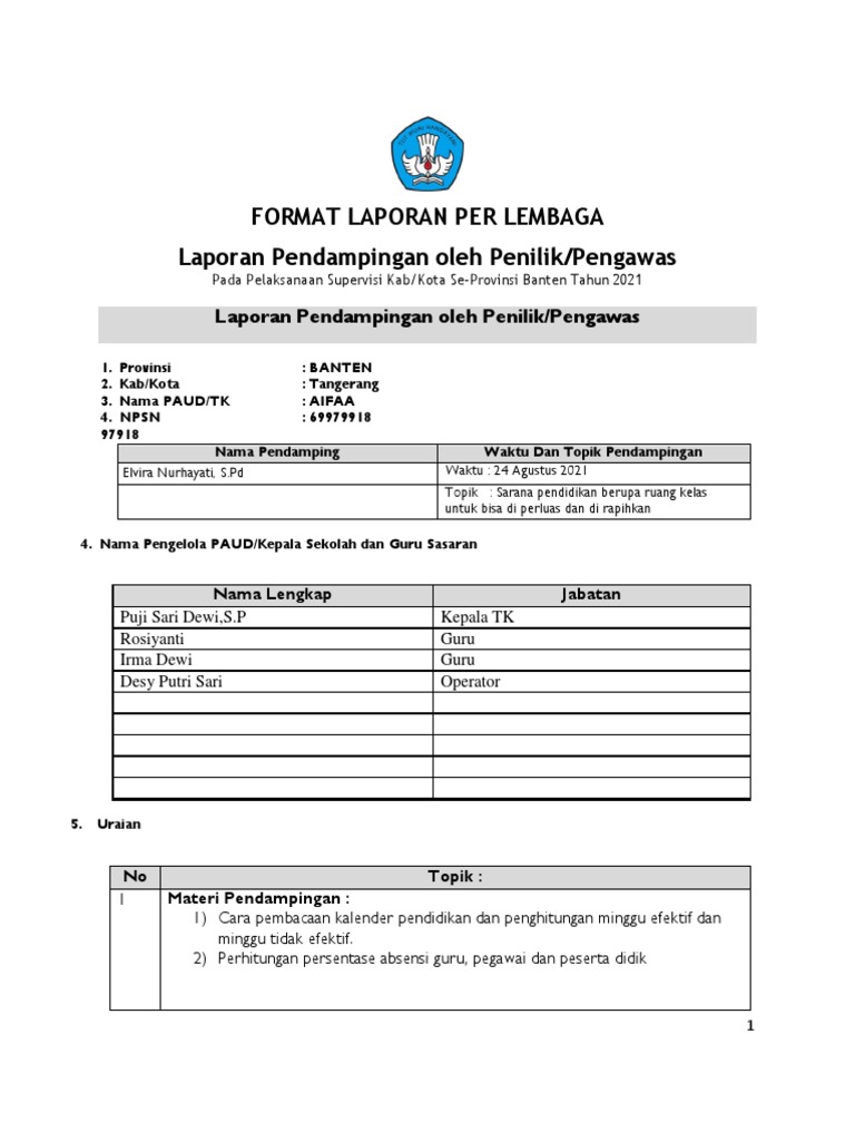 FORMAT LAPORAN Pendampingan - REVISI | PDF