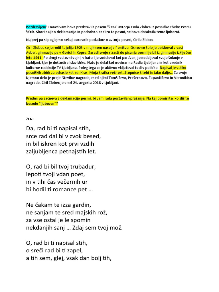 Ciril Zlobec Ženi | PDF