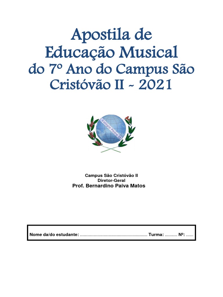 Apostila de Educacao Musical 7º Cscii 2021 | PDF | Canto | Notação musical