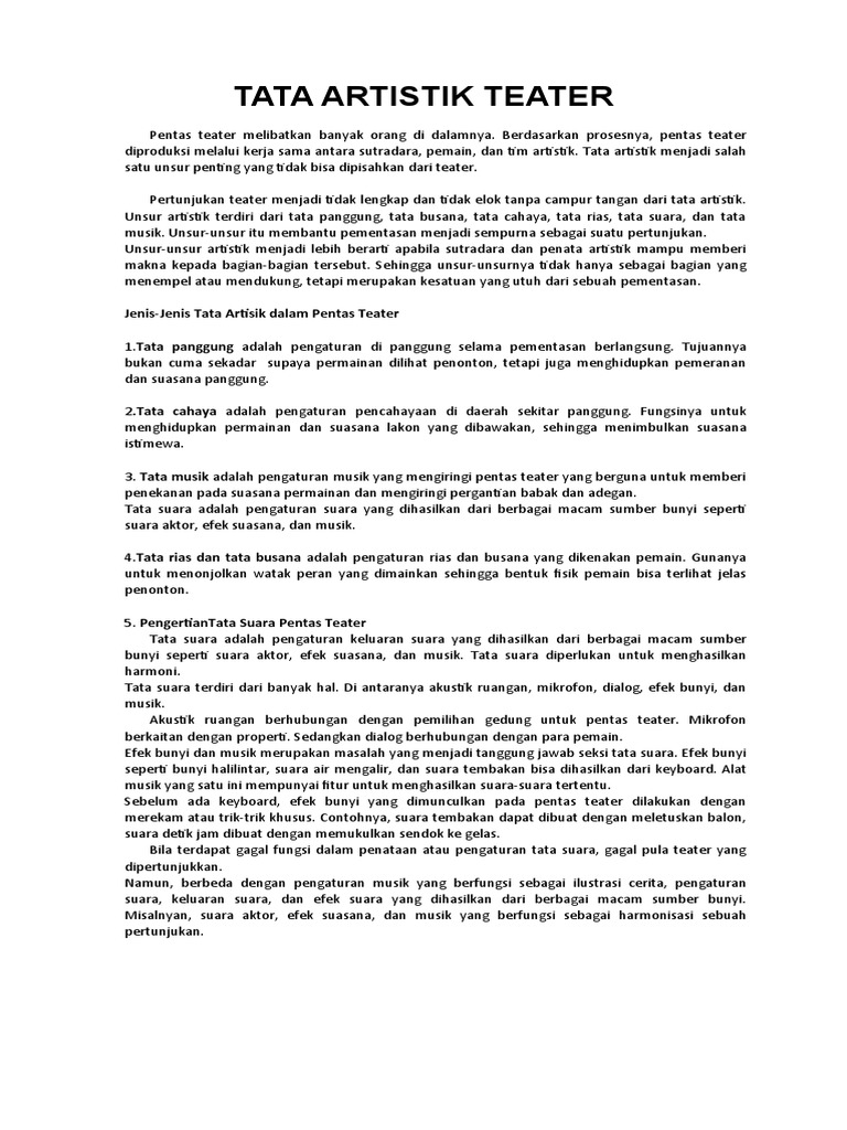 Peran Tata Artistik dalam Teater | PDF | Seni