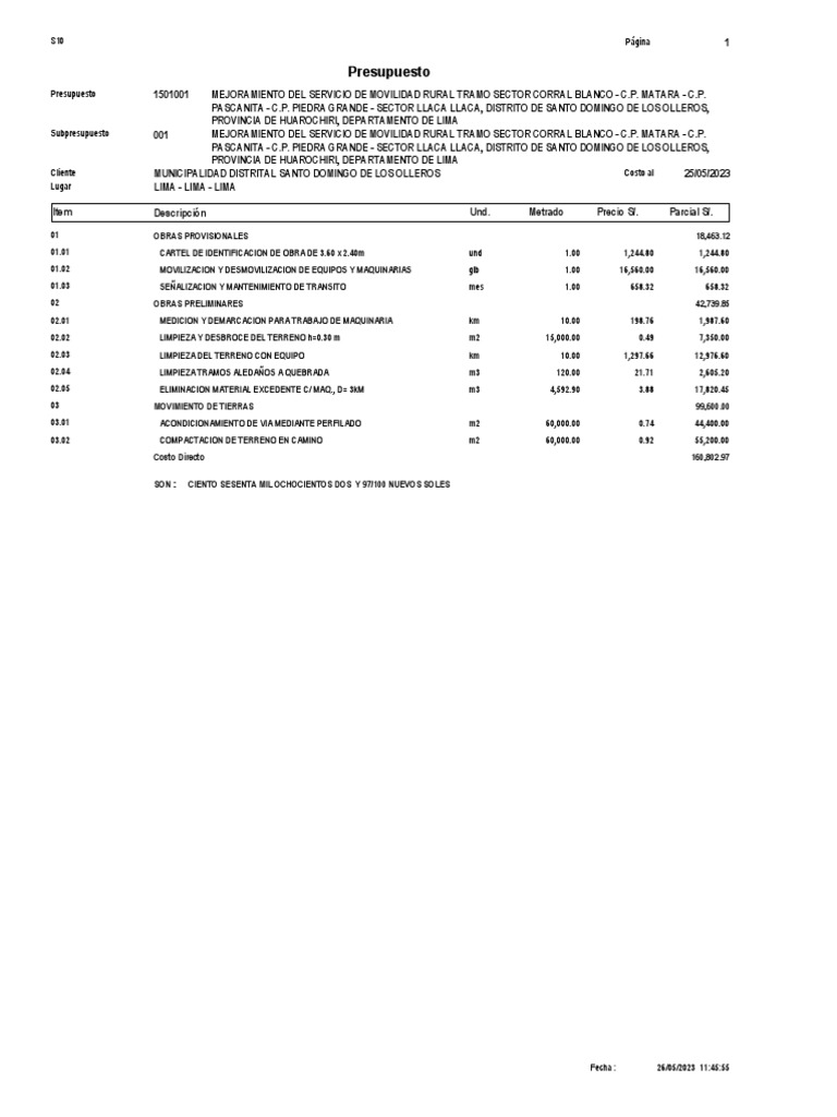 Presupuesto de Obra | PDF
