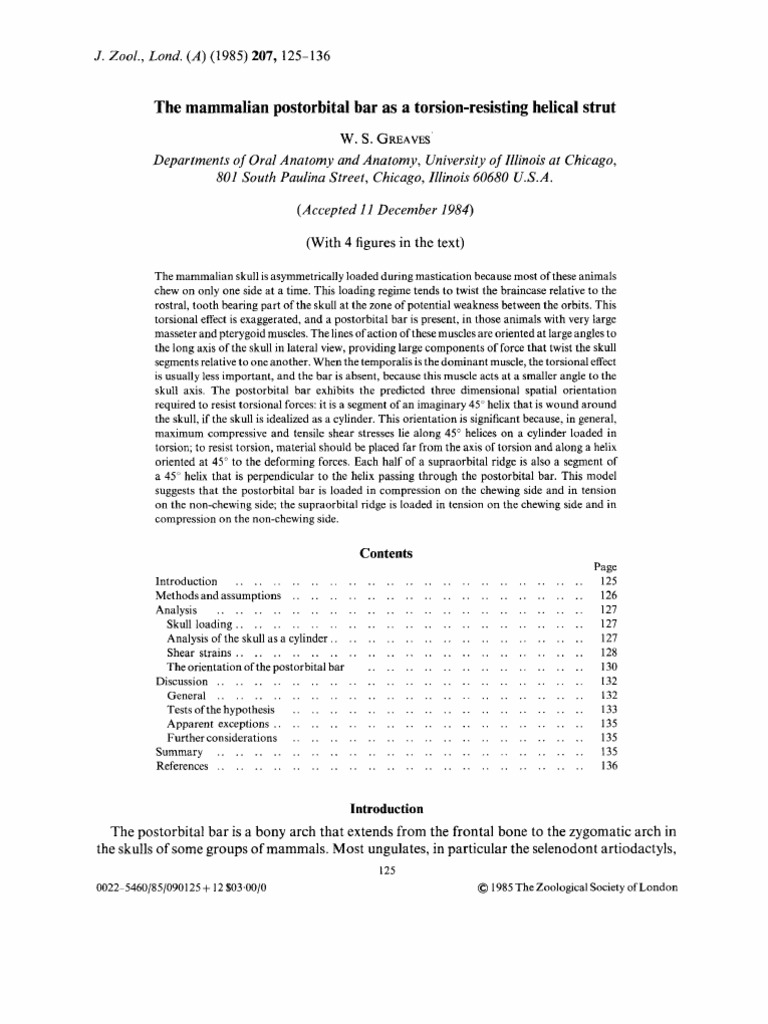 Greaves 1985 - Mammalian Postorbital Bar Torsion Helical Strut | PDF ...