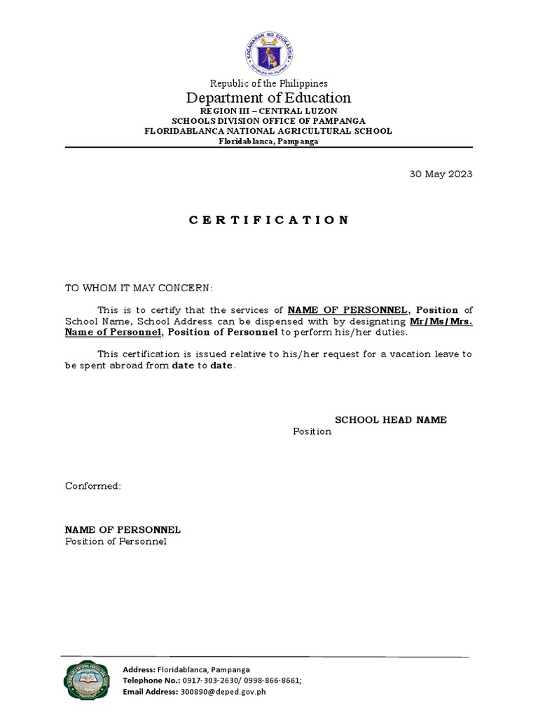 Certification That The Services Can Be Dispensed - Travel Abroad | PDF