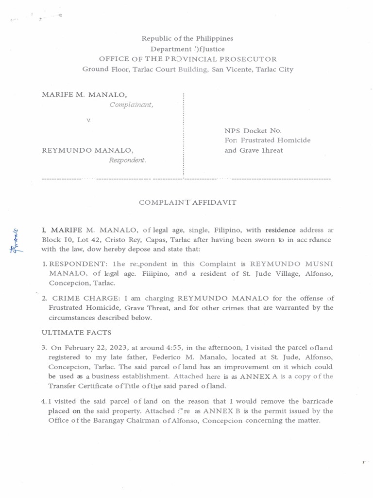 Frustrated Murder Complaint Marife Manalo | PDF