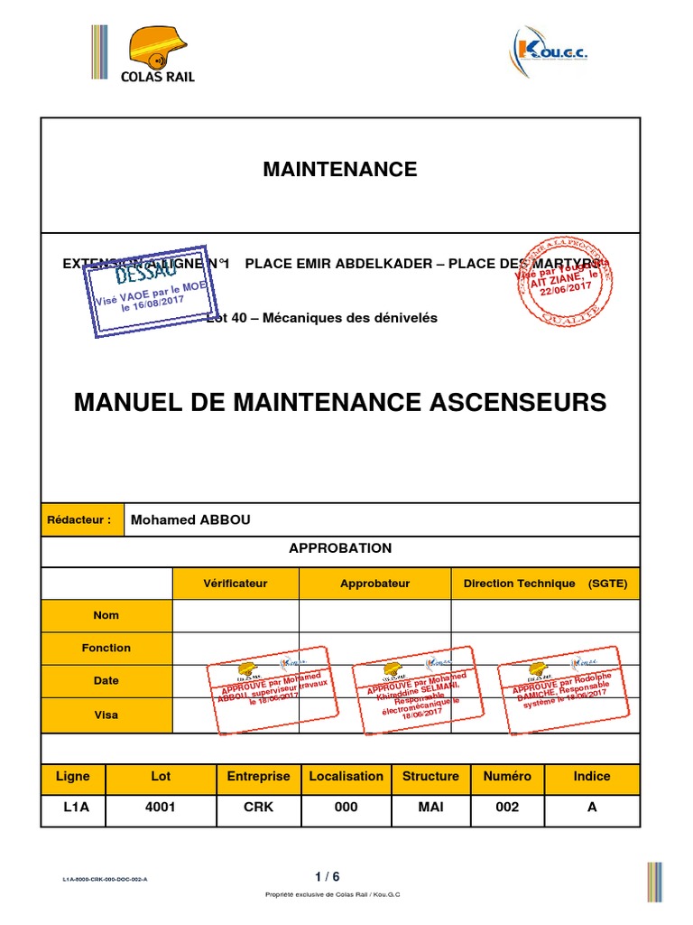 L1A 4001 CRK 000 MAI 002 A Manuel de Maintenance Des Ascenseurs (VAOE ...