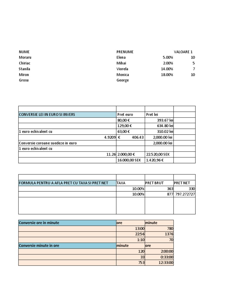 Exercitii Excel | PDF