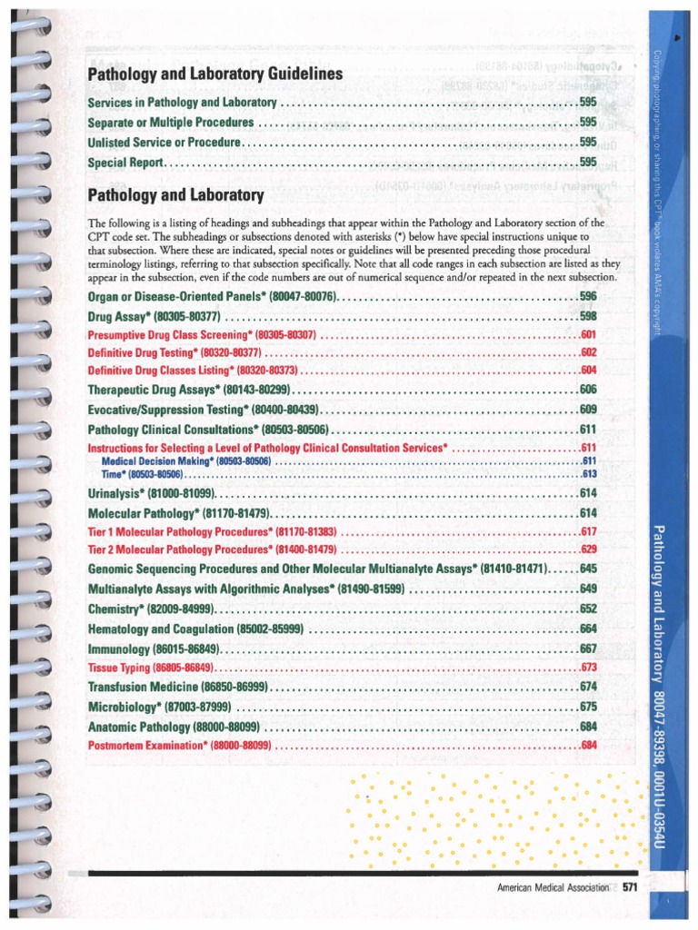 Pathology and Laboratory CPT Codes | PDF